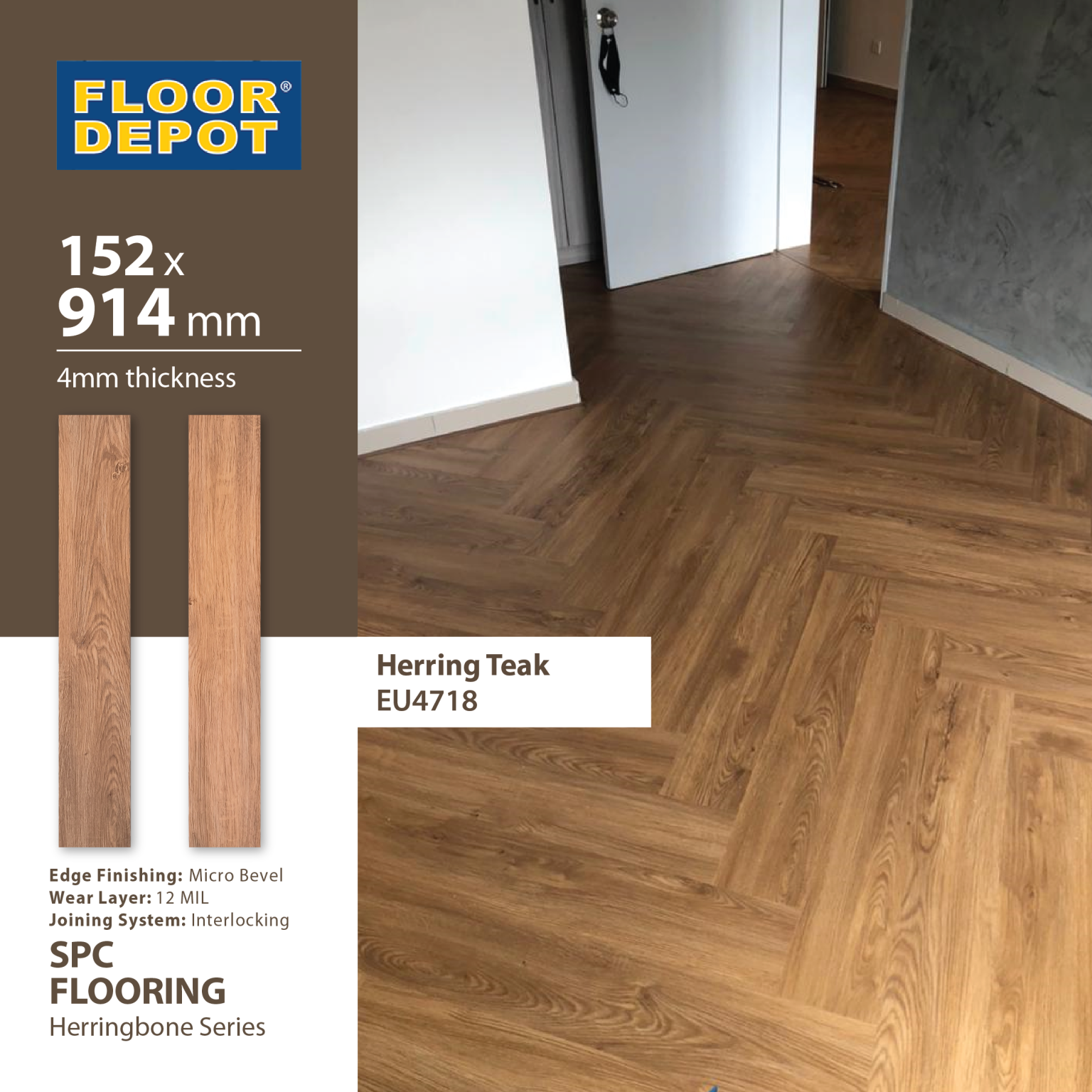 FLOOR DEPOT / SPC FLOORING / HERRINGBONE SERIES / 4MM / EU4718AB ...