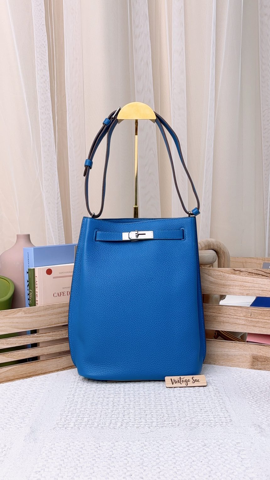 Hermes Blue So Kelly 22 Bag In Palladium Hardware – ezbeli
